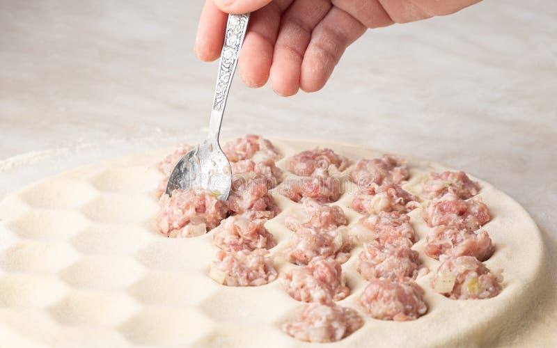 The Process of Making Dumplings with Meat Stock Image - Image of ...