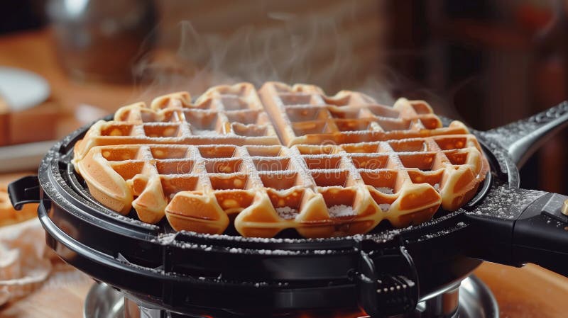 The Process of Making Fresh Belgian Waffles in an Electric Waffle Iron ...