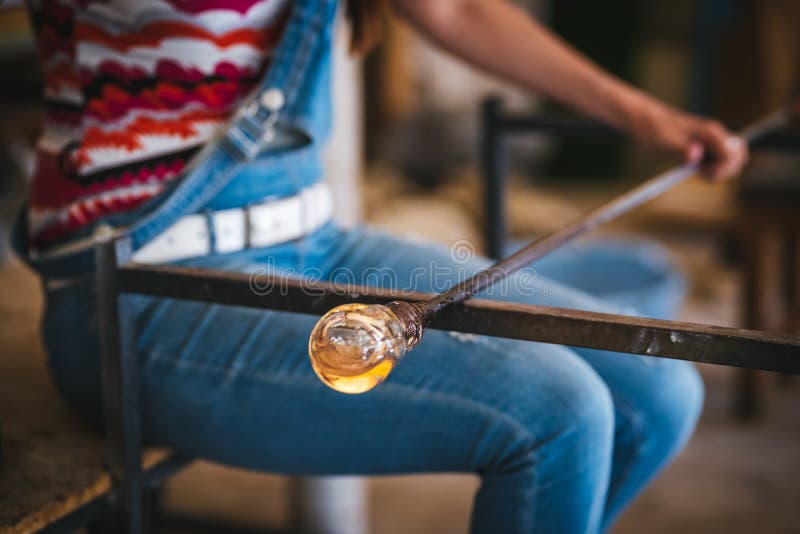 Glass making process. stock image. Image of factory - 115477131
