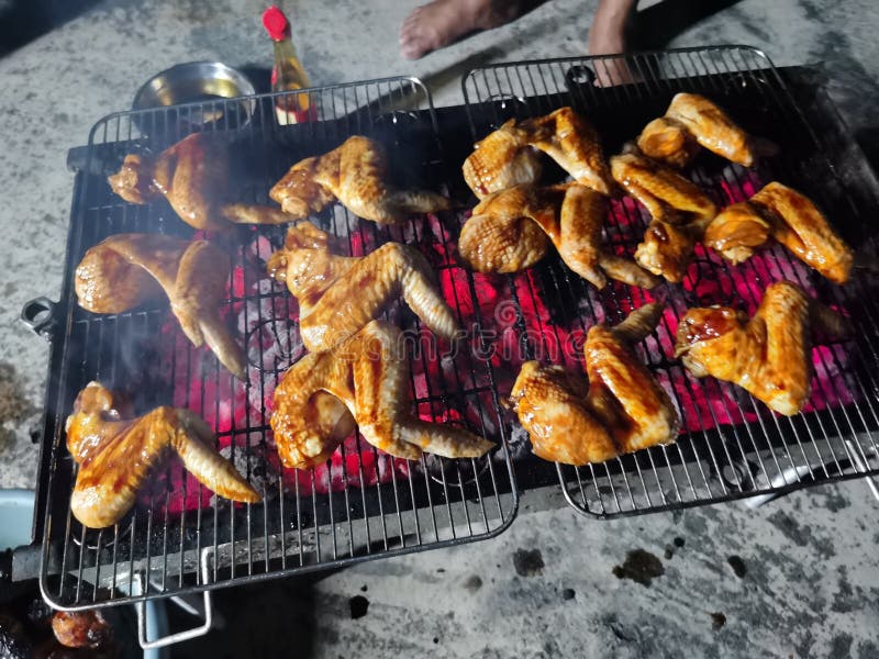 Chicken Grill Proses by Coal Fire Stock Image - Image of american, food ...