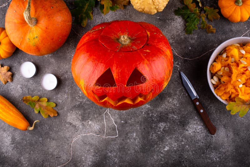 Process of Making Halloween Jack-o-lantern Stock Photo - Image of ...