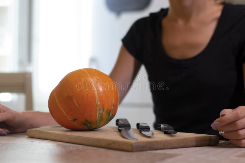 The Process of Making a Halloween Pumpkin. Horror Theme and Hallowe`en ...