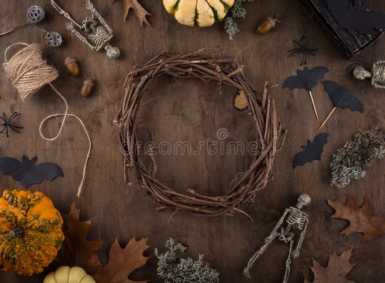 Process of Making Halloween Wreath. Stock Photo - Image of party ...