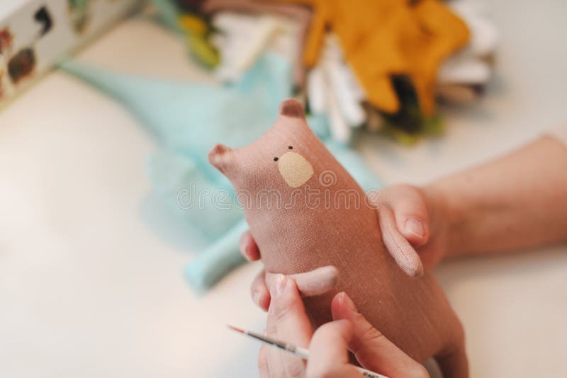 Process of Making Handmade Teddy Toy, Home Workshop, Top View Stock ...