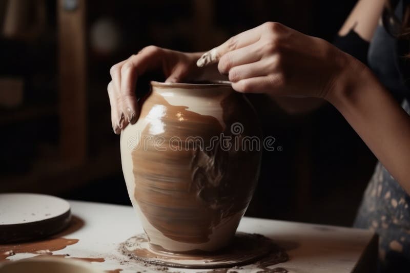 Process of Making Handmade Vase for Flowers in Ceramic Workshop Stock ...