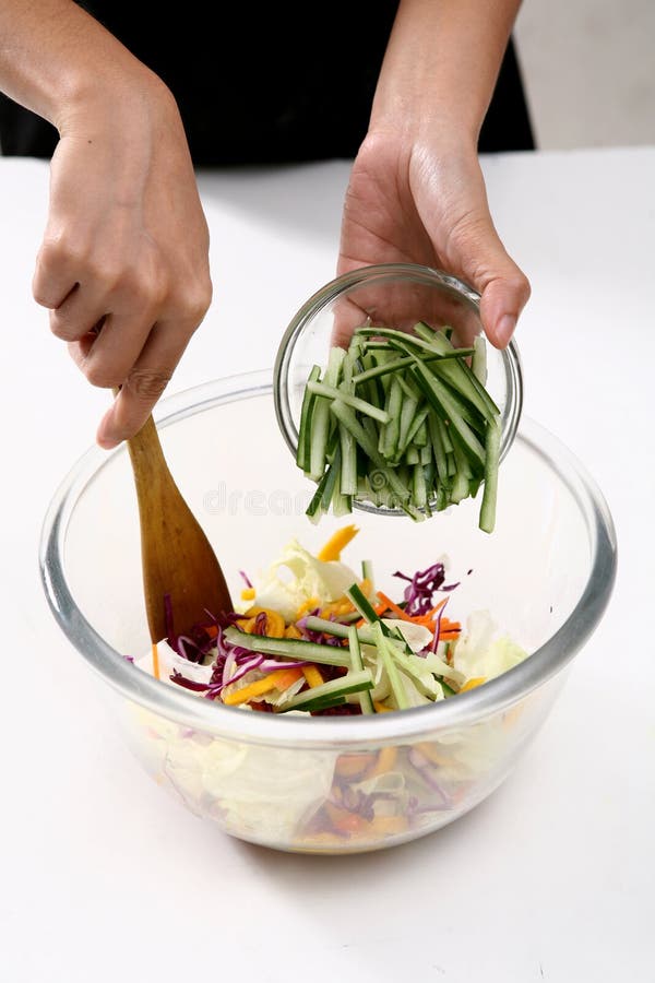 The Process of Making Healthy Salad Stock Image - Image of boarding ...