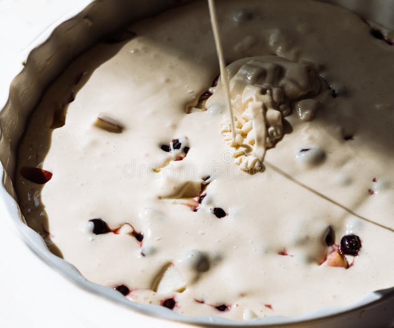 The Process of Making Homemade Pie with Berries. the Batter is Poured ...