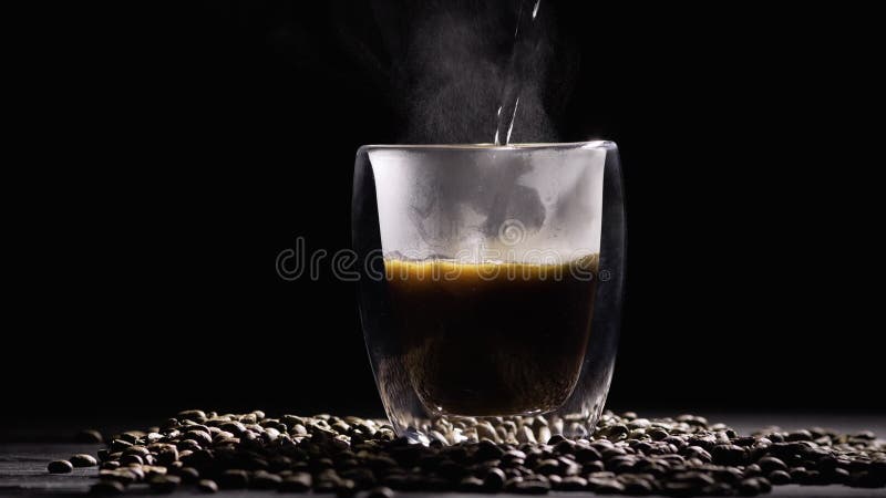 The Process of Making Instant Coffee in a Transparent Cup, Boiling ...