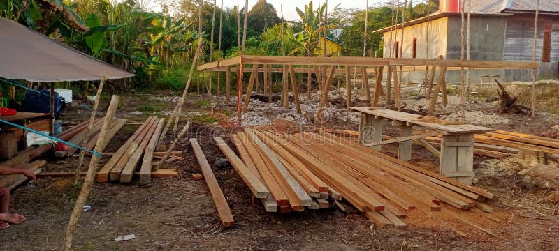 The Process of Making an Ironwood House or Stilt House Stock Photo ...