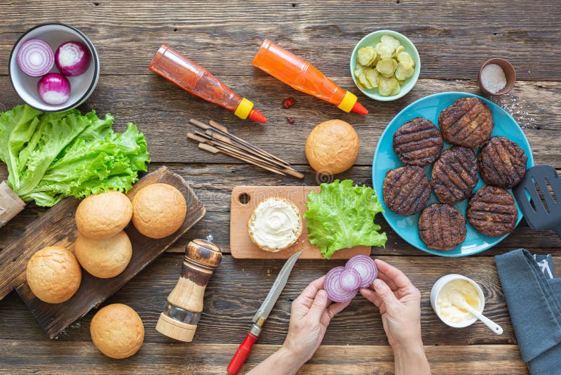 Process of Making a Juicy Burger Stock Image - Image of beef, delicious ...