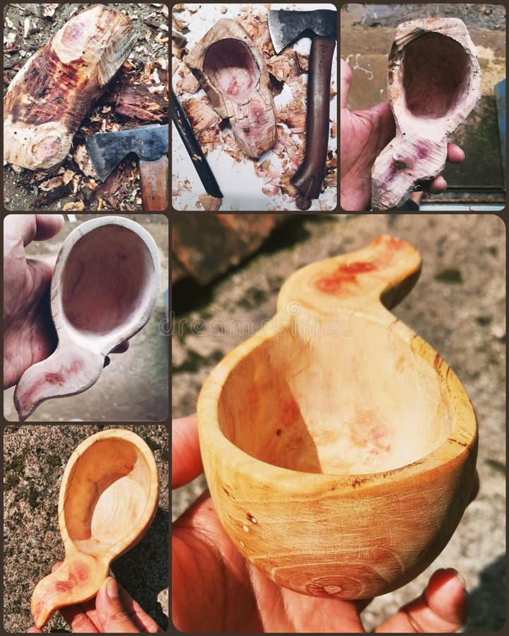 Process Carving Traditional Wooden Kuksa Hand Stock Photos - Free ...