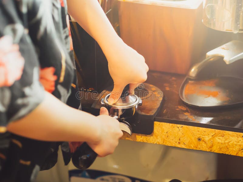 Process of Making Latte Coffee in the Coffee Shop. Stock Photo - Image ...