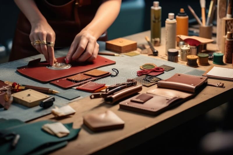 The Process of Making Leather Goods. the Hands of the Master Work with ...