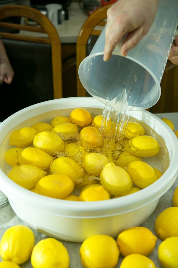 The Process of Making Limoncello Lemon Liqueur at Home. Stock Photo ...