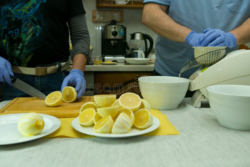 The Process of Making Limoncello Lemon Liqueur at Home. Stock Image ...
