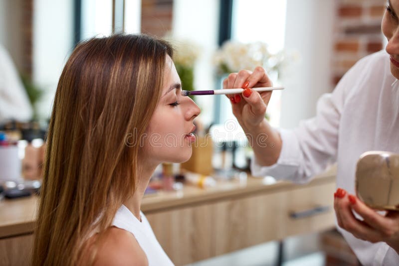 Process of Making Makeup in Beauty Salon Stock Image - Image of ...