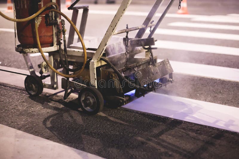 Process of Making New Road Surface Markings with Line Striping Machine ...