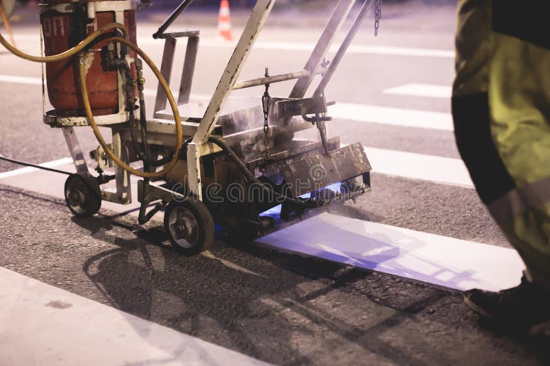 Process of Making New Road Surface Markings with Line Striping Machine ...