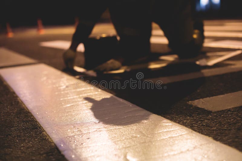 Process of Making New Road Surface Markings with Line Striping Machine ...