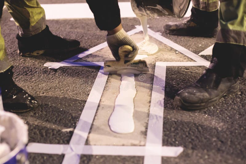 Process of Making New Road Surface Markings with Line Striping Machine ...