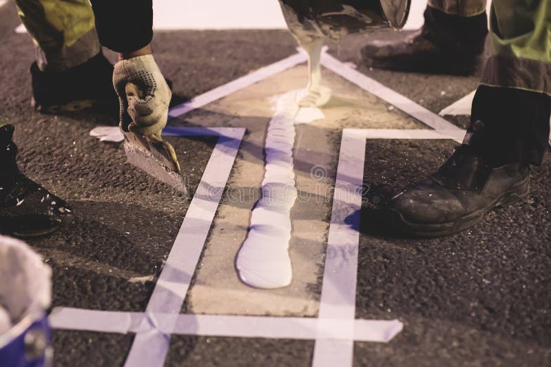 Process of Making New Road Surface Markings with Line Striping Machine ...