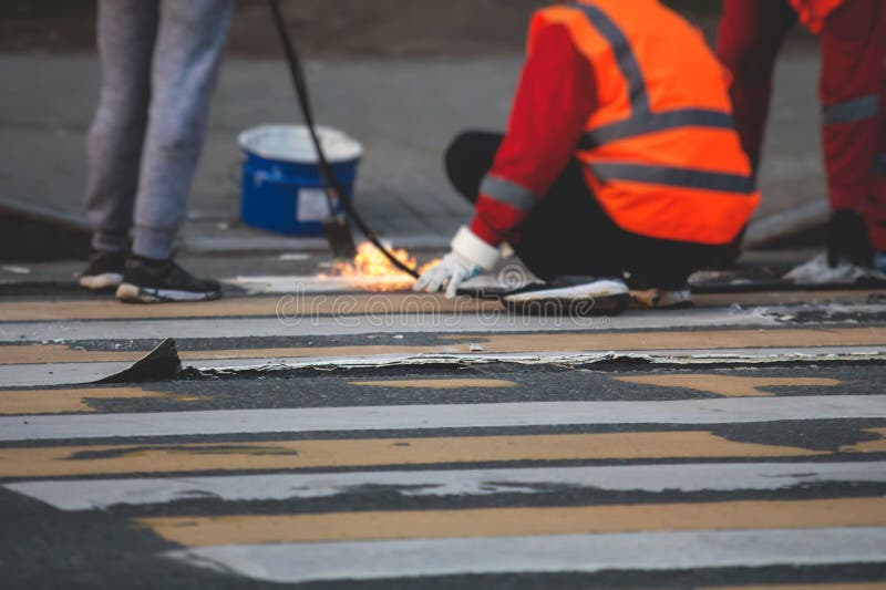 Process of Making New Road Surface Markings with a Line Striping ...