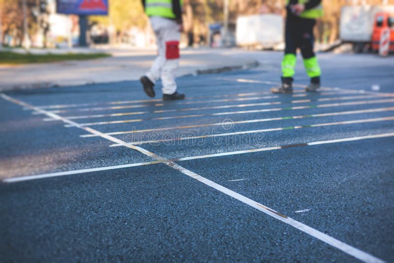 Process of Making New Road Surface Markings with a Line Striping ...