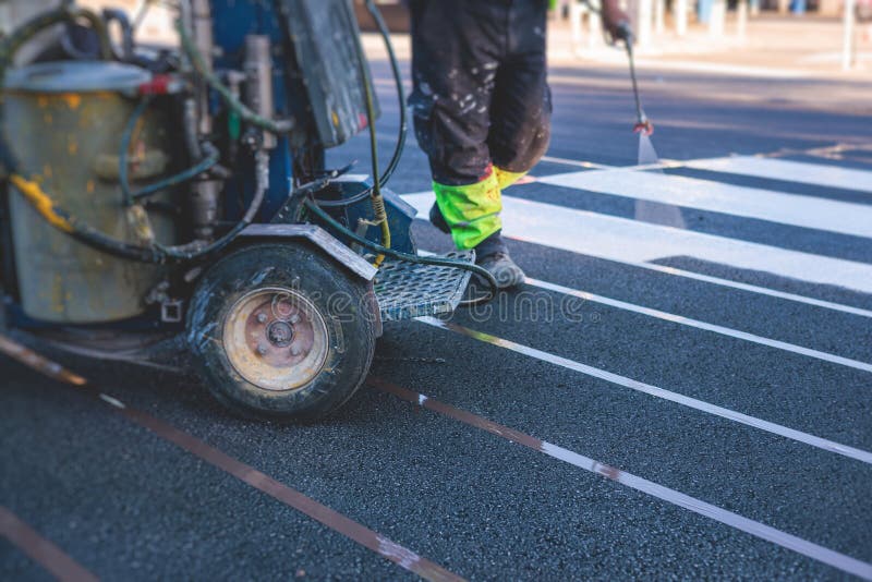 Process of Making New Road Surface Markings with Line Striping Machine ...