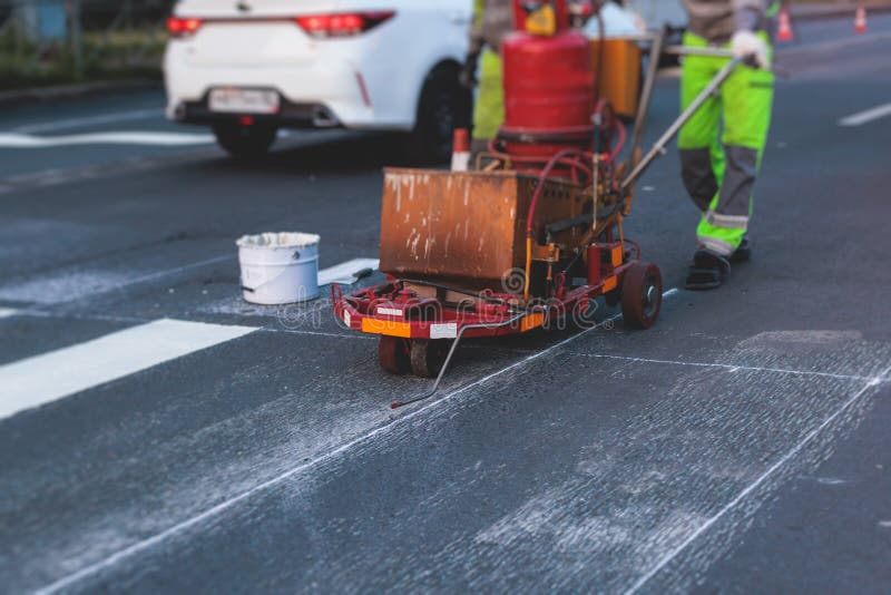 Process of Making New Road Surface Markings with a Line Striping ...