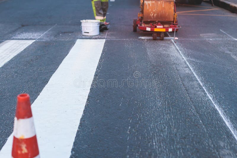 Process of Making New Road Surface Markings with a Line Striping ...