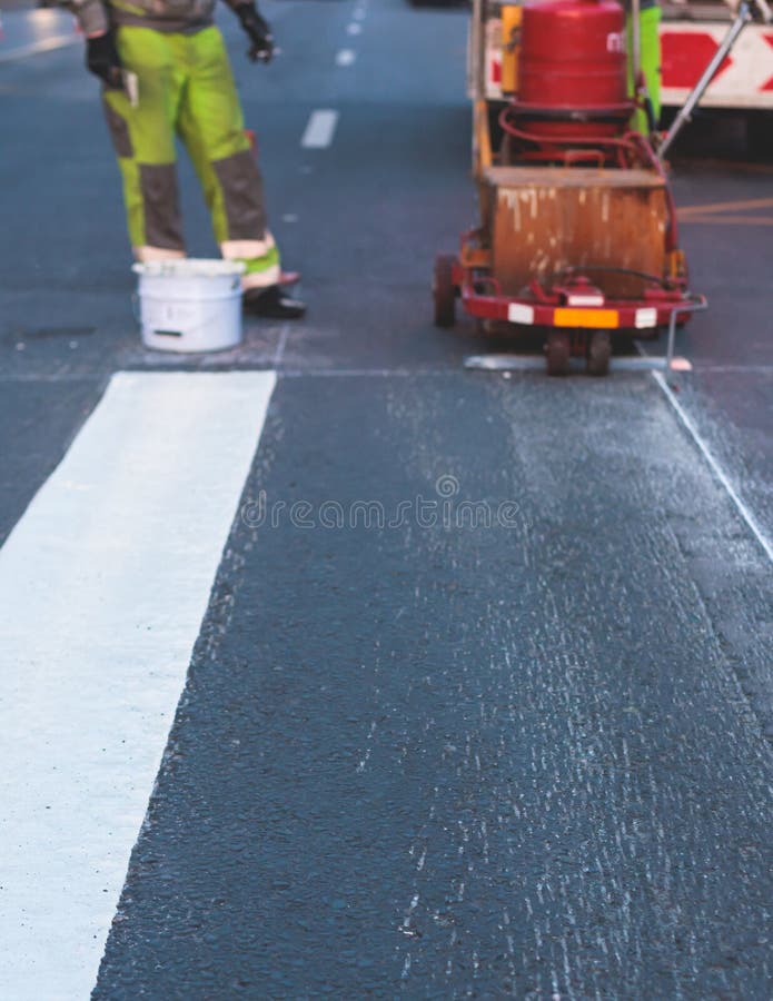 Process of Making New Road Surface Markings with Line Striping Machine ...