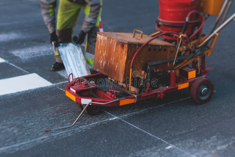 Process of Making New Road Surface Markings with Line Striping Machine ...