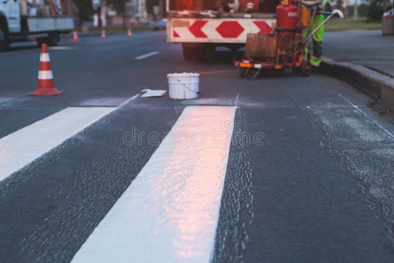 Process of Making New Road Surface Markings with a Line Striping ...