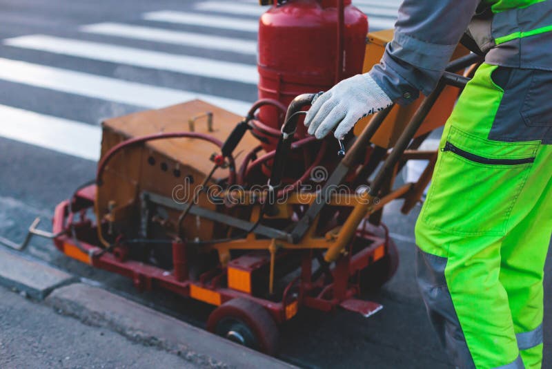 Process of Making New Road Surface Markings with Line Striping Machine ...