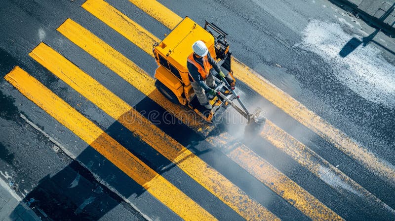 Process of Making New Road Surface Markings with Line Striping Machine ...