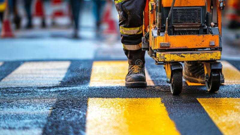 Process of Making New Road Surface Markings with Line Striping Machine ...