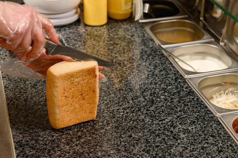 The Process of Making a Panini in a Fast Food Restaurant Stock Image ...