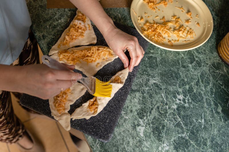 The Process of Making Puff Pastry Pie. the First Culinary Experience ...