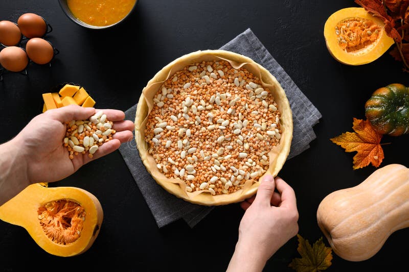 The Process of Making Pumpkin Pie for Thanksgiving Day. View from Above ...