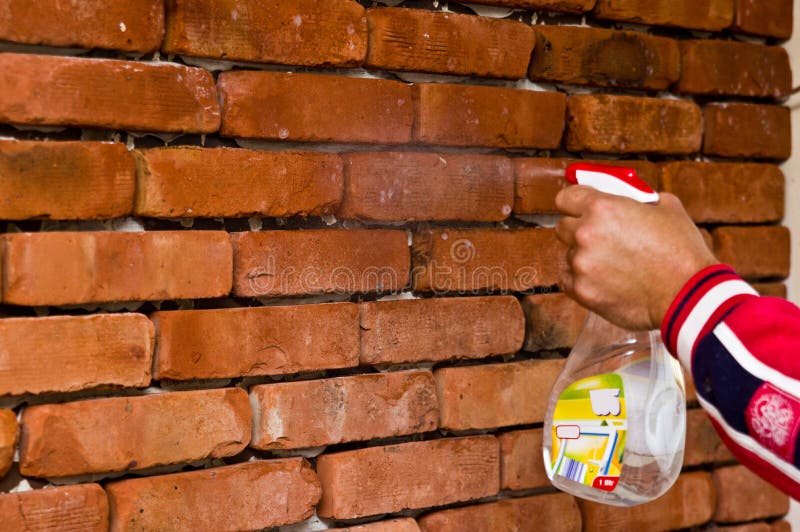 Process of Making a Red Brick Wall, Home Renovation Stock Image - Image ...