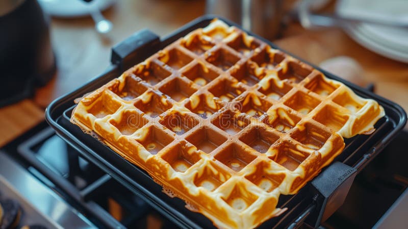 The Process of Making Square Belgian Waffles in an Electric Waffle Iron ...