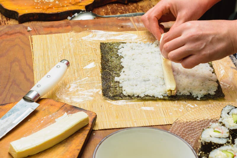 The Process of Making Sushi from Natural Ingredients is a Professional ...