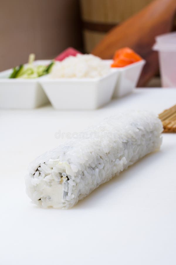 Process of Making Sushi Roll Stock Photo - Image of kitchen, cutting ...
