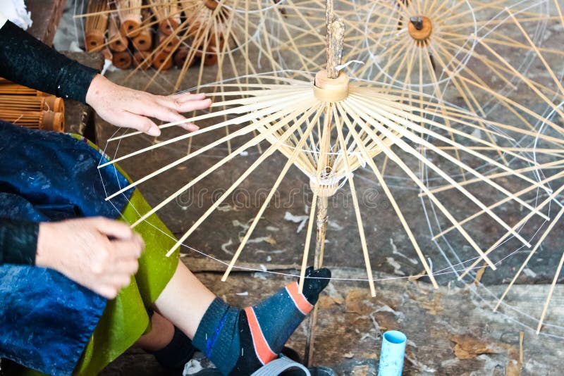 The Process of Making an Umbrella Made of Wood Stock Photo - Image of ...