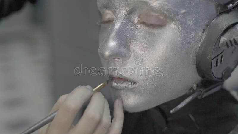 The Process of Making Up Girls Model. Slow Motion. Comic Con Stock ...