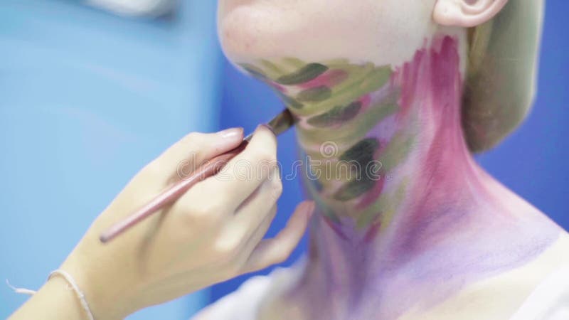 The Process of Making Up Girls Model. Slow Motion. Comic Con Stock ...