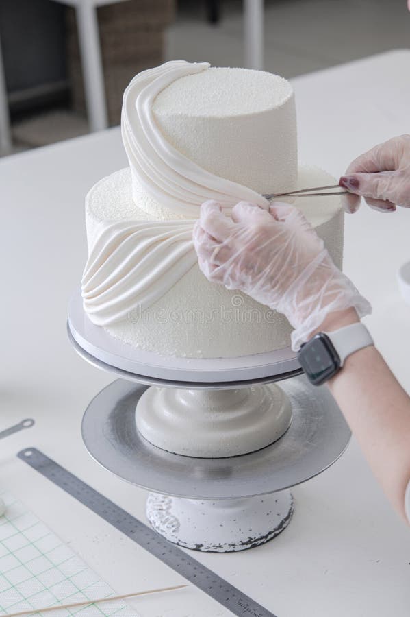 Process Making White Wedding Cake Stock Photo - Image of layered ...
