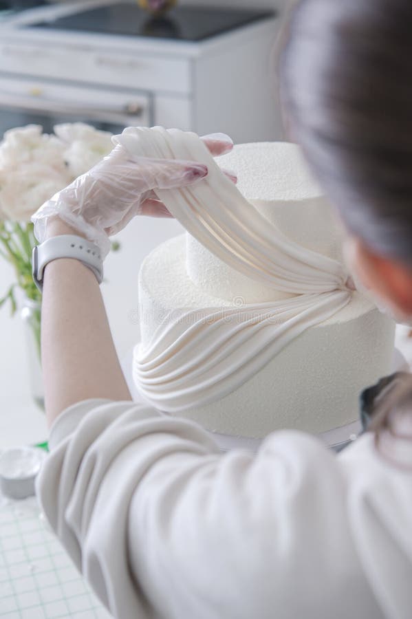 Process Making White Wedding Cake Stock Photo - Image of layered ...