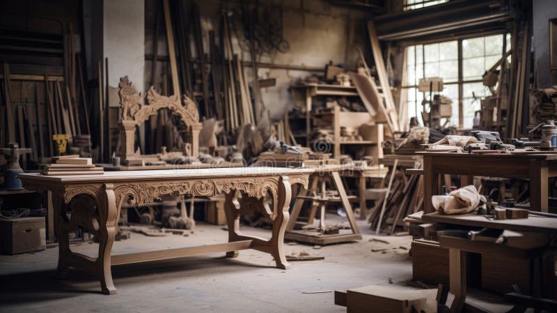 The Process of Making Wooden Furniture in a Workshop Stock Photo ...