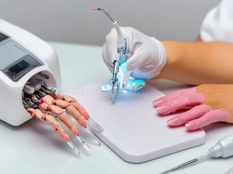 The Process of Manicure Making with a Robot Stock Image - Image of ...